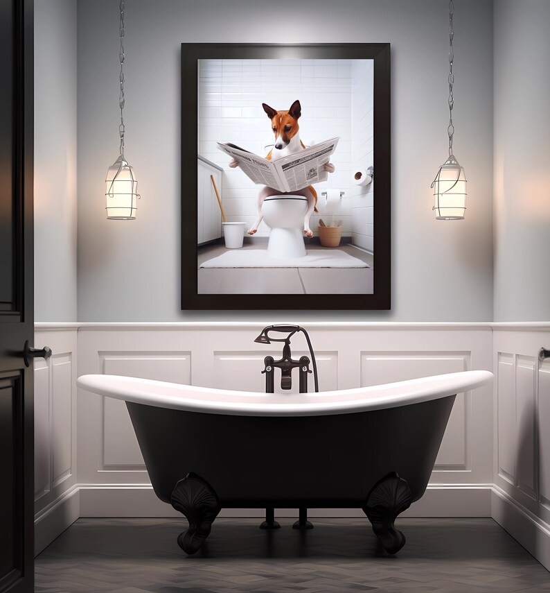 Basenji Wall Art, Funny Bathroom Print, Toilet Poster, Basenji in ...