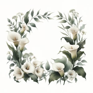 Classic Calla Lily Frame Clipart, Watercolor White Calla Lily Border ...