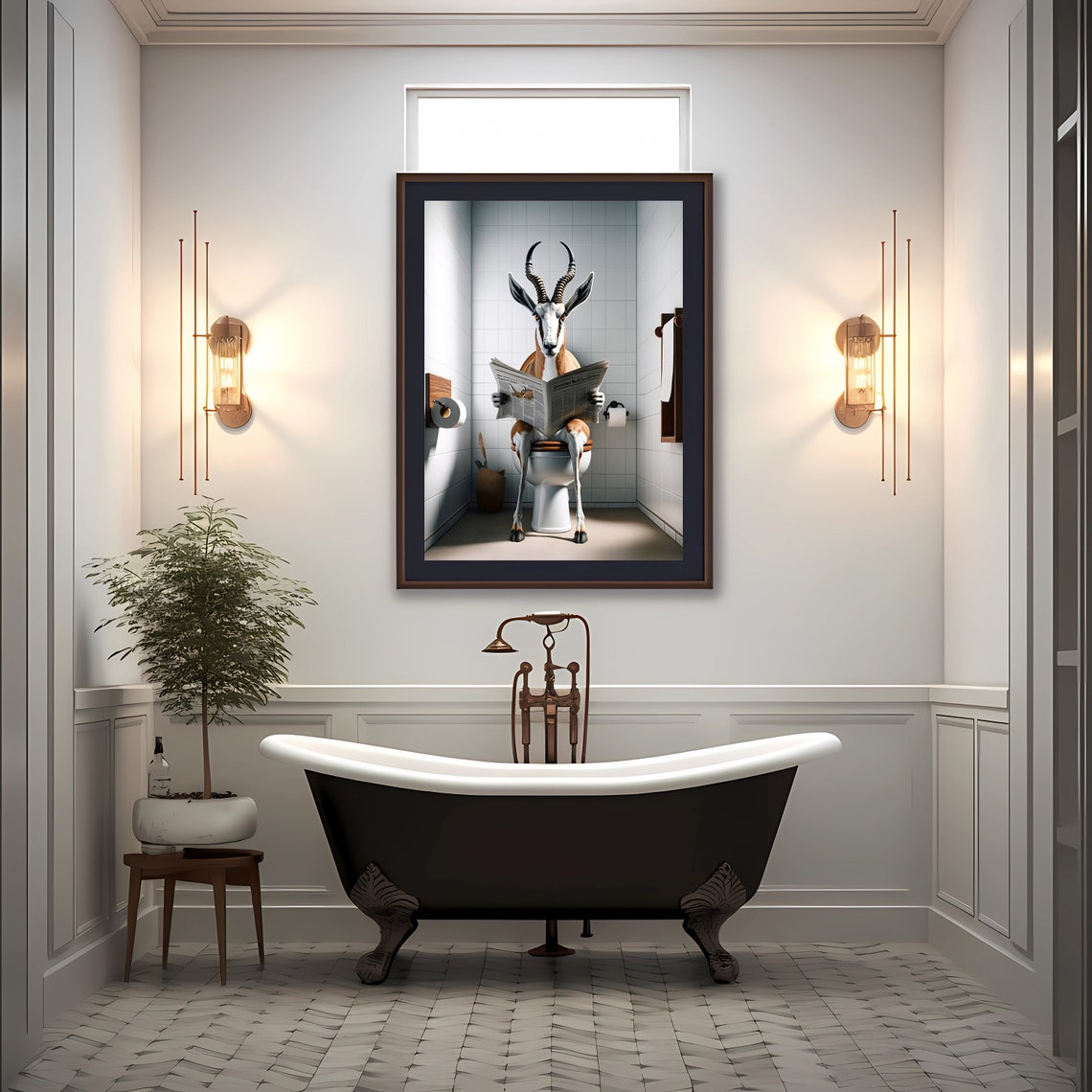 Springbok Wall Art, Funny Bathroom Print, Springbok in Toilet, Bathroom ...