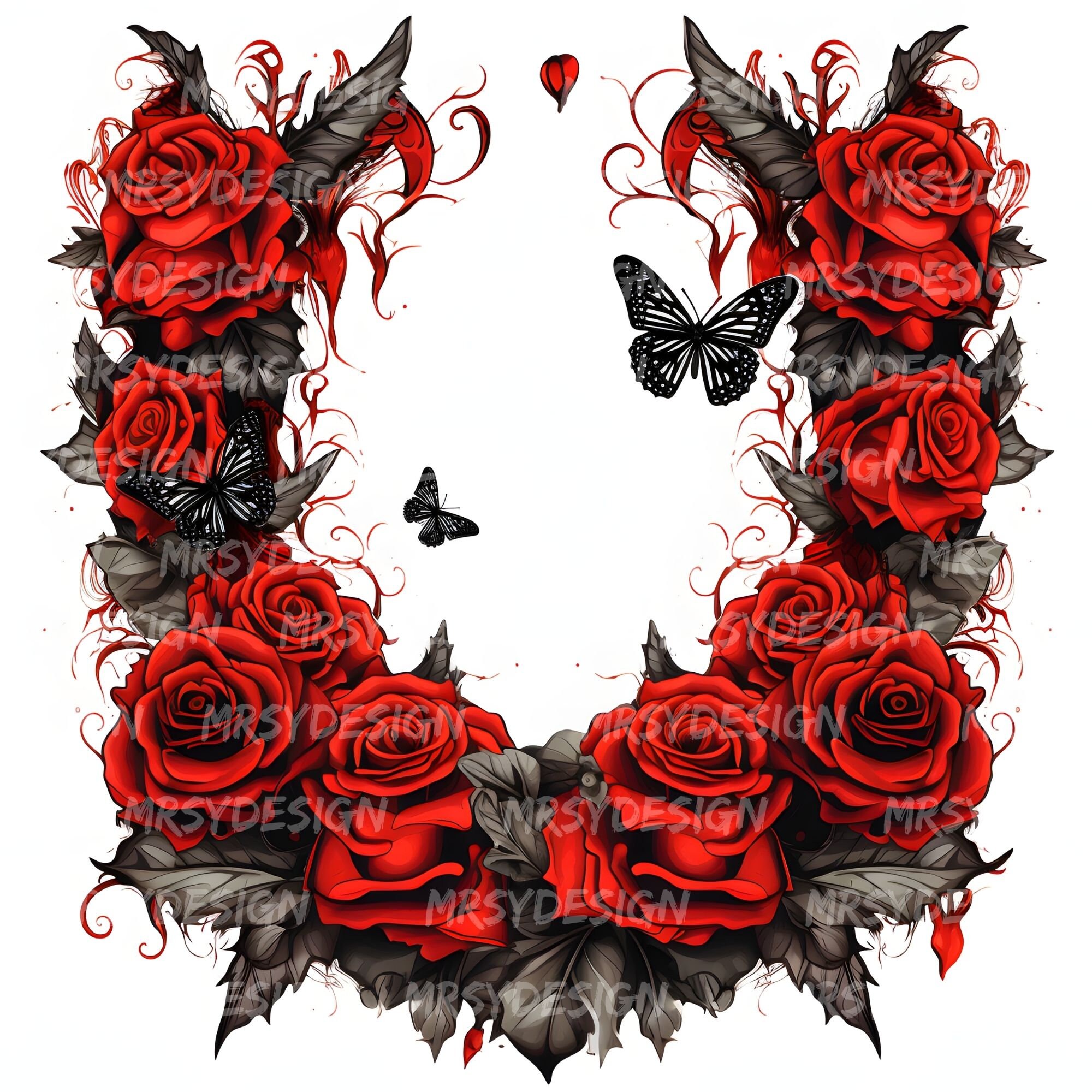 Frame Flower Clipart, Black Frame Png, Red Rose Clipart, Commercial Use ...