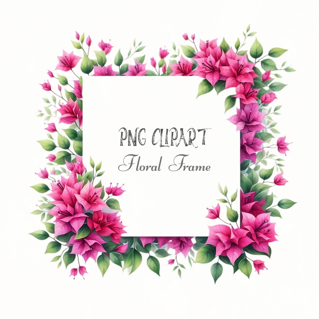 Pink Bougainvillea Flower Frame Clipart, Elegant Floral Border Design ...