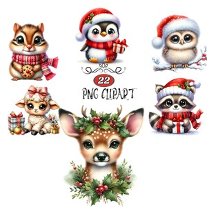 22 PNG, Christmas Baby Animals Clipart Bundle, Cute Holiday Animal Art ...