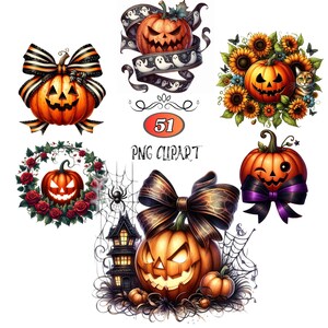 51 Halloween Clipart, Pumpkin Clipart Bundle Set, Watercolor Halloween ...