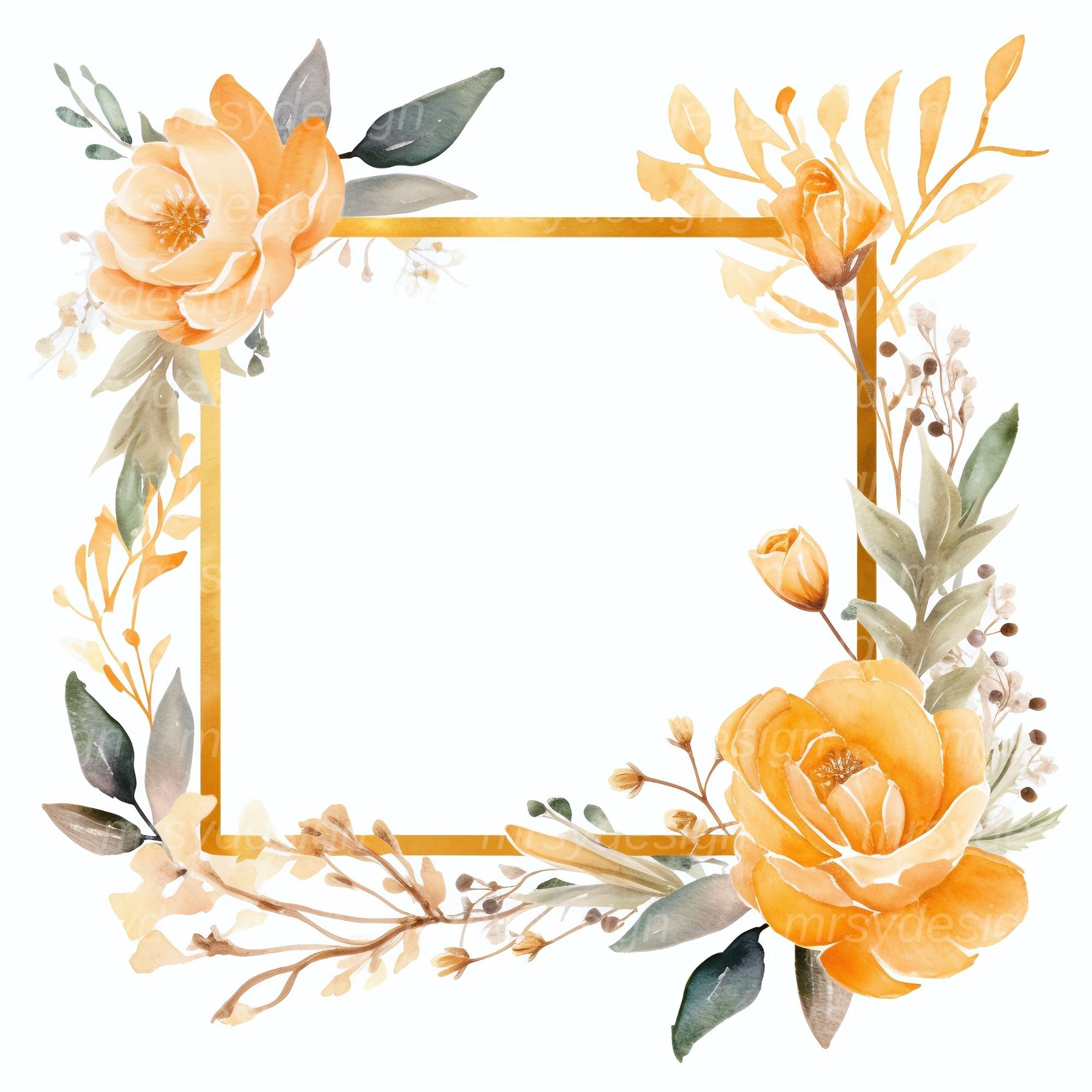 20 Wedding Frame Clipart, High Quality PNG, Golden Frame Watercolor ...