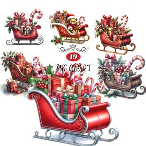 Santa’s Sleigh Clipart PNG, Christmas Decor, Holiday Sleigh Clipart ...