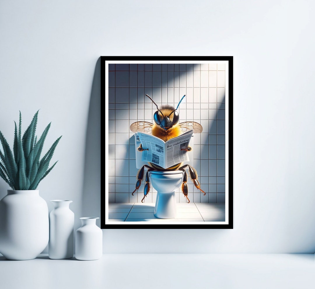 Bee Wall Art, Funny Bathroom Print, Toilet Poster, Bee in Toilet ...
