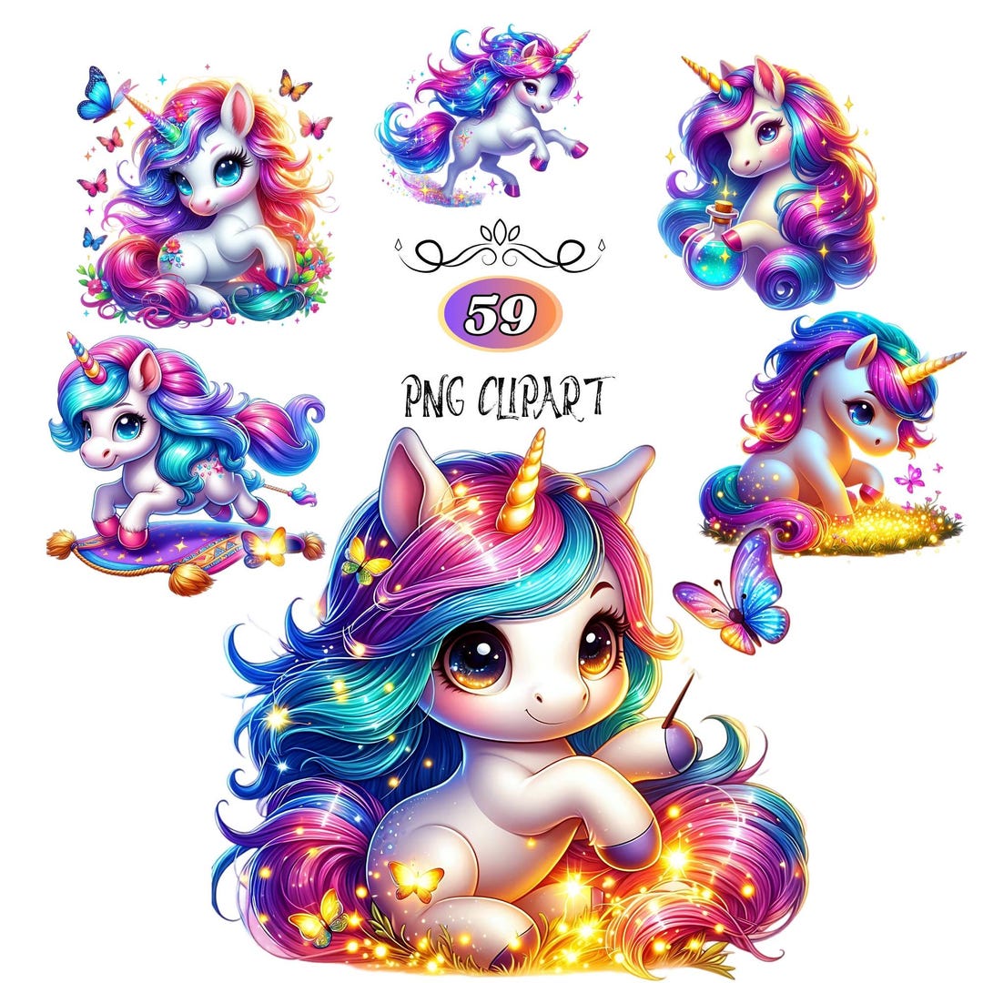 59 Baby Unicorn Watercolor Clipart, Cute Unicorn Clipart Bundle ...