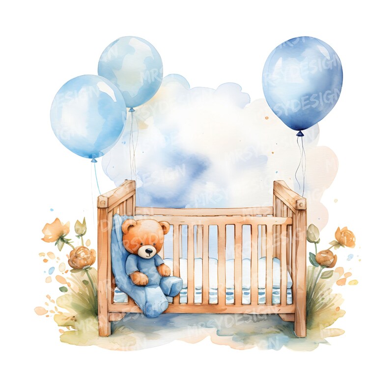 Bear Clipart, Watercolor Teddy Bear Clipart With Balloons, Baby ...