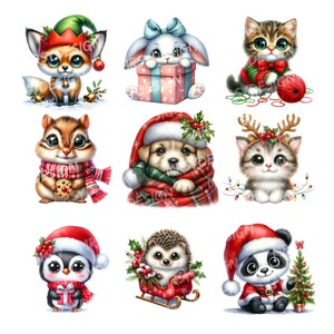 22 PNG, Christmas Baby Animals Clipart Bundle, Cute Holiday Animal Art ...