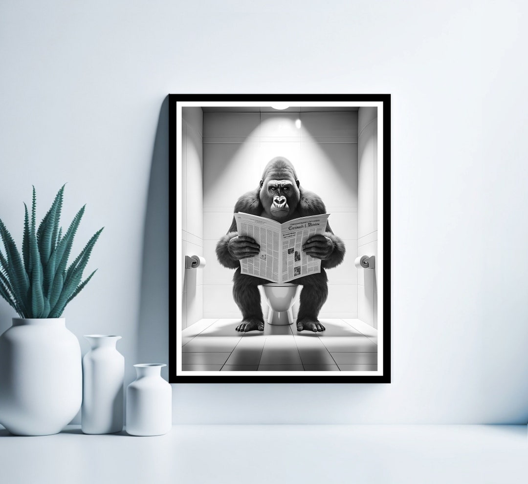 Gorilla Wall Art, Funny Bathroom Print, Toilet Poster, Bathroom Art ...