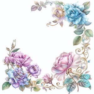 Roses Flowers Frame 15 Clipart, High Quality PNG, Printable Watercolor ...