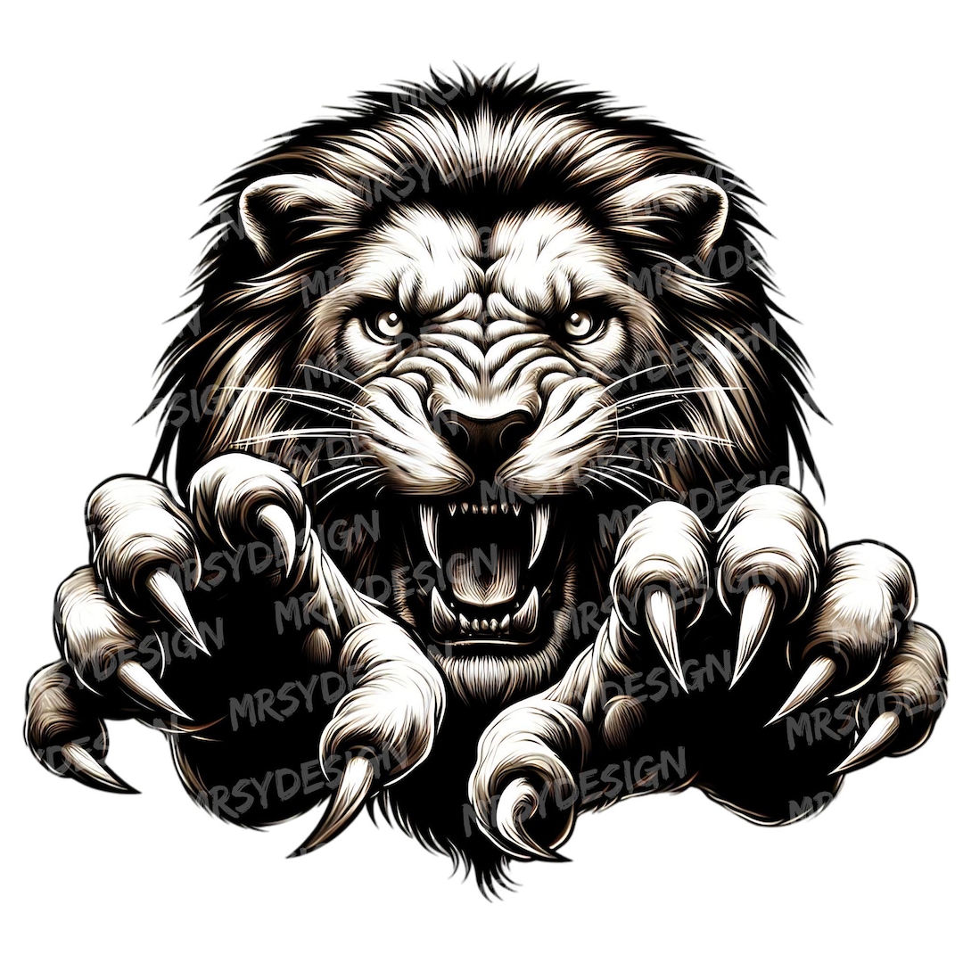 Lion Clipart Bundle, Ferocious Lion Clipart, Lion Tattoo Design, Animal ...