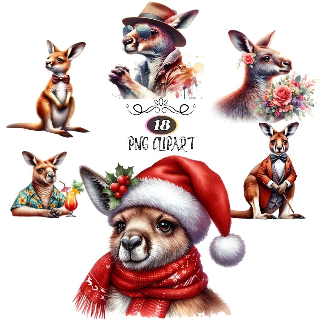 Watercolor Kangaroo Clipart, Clipart Bundle, Card Making, Kangaroo PNG ...