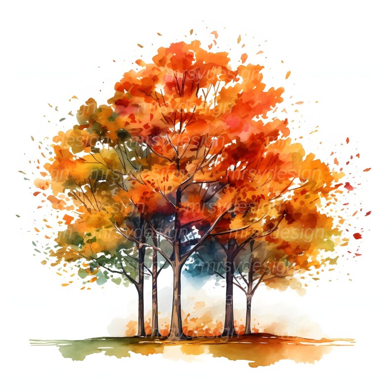 Autumn Trees Clipart, Yellow Trees Watercolor Clipart, High Quality PNG ...