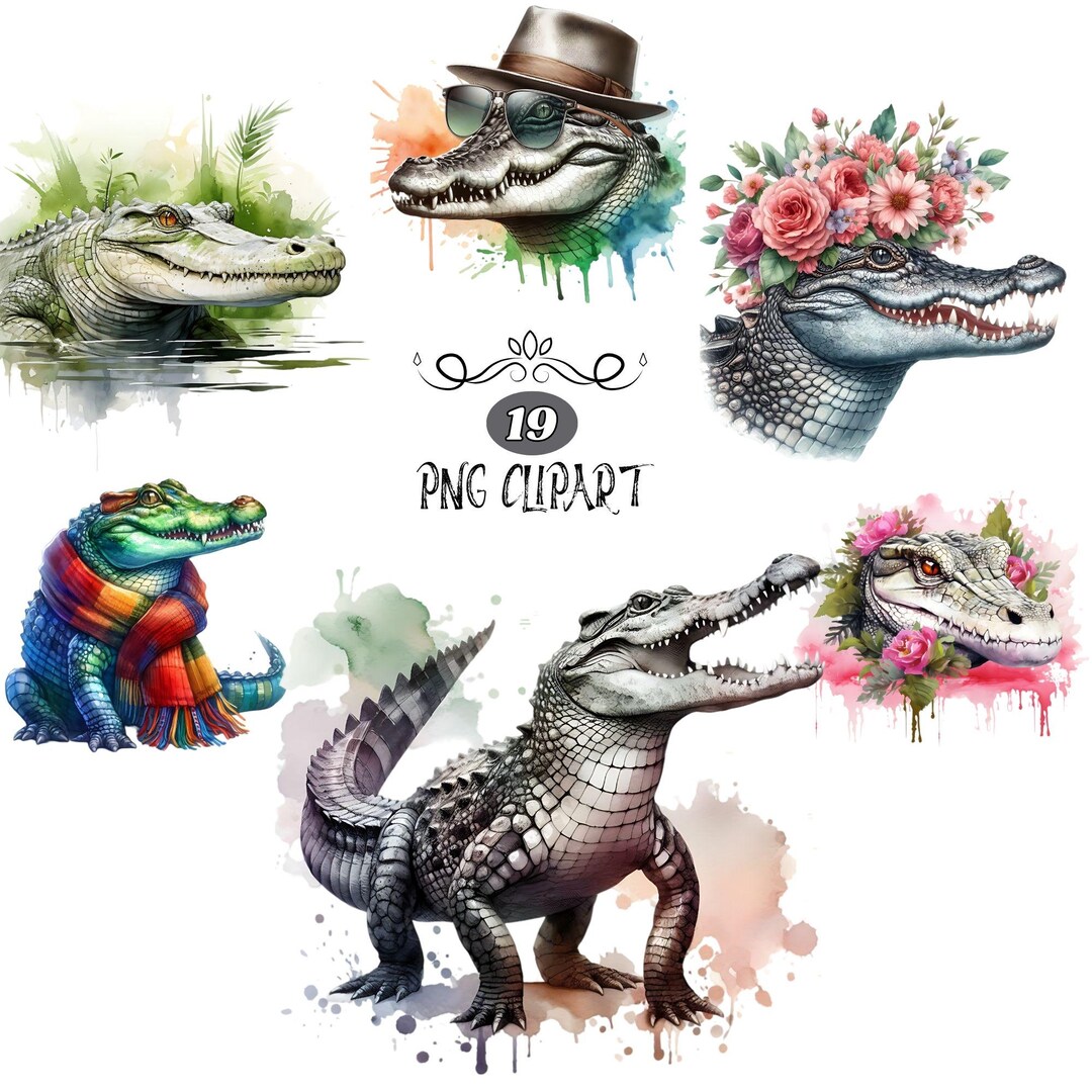 Crocodile Clipart, Watercolor Crocodile Clipart, Card Making, Clipart ...