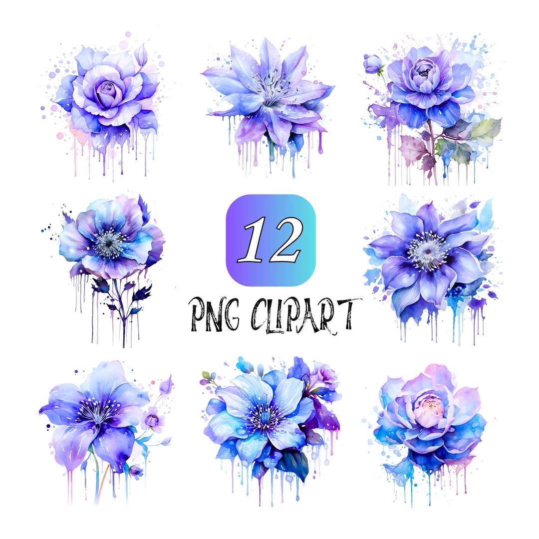 Watercolor Blue Flower Clipart, High Quality PNG, Printable Watercolor ...