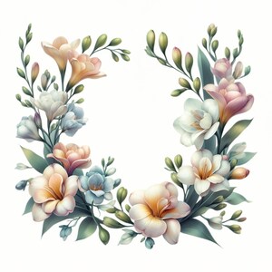 Elegant Freesia Frame Clipart, Watercolor Freesia Border, Soft Pastel ...