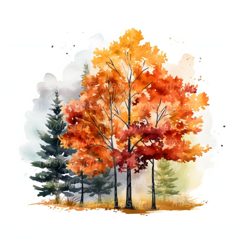 Autumn Trees Clipart, Yellow Trees Watercolor Clipart, High Quality PNG ...