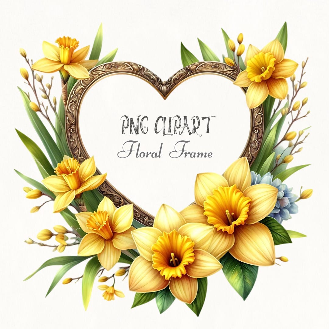 Watercolor Daffodil Frame Clipart, Yellow Floral Clipart, Engagement ...