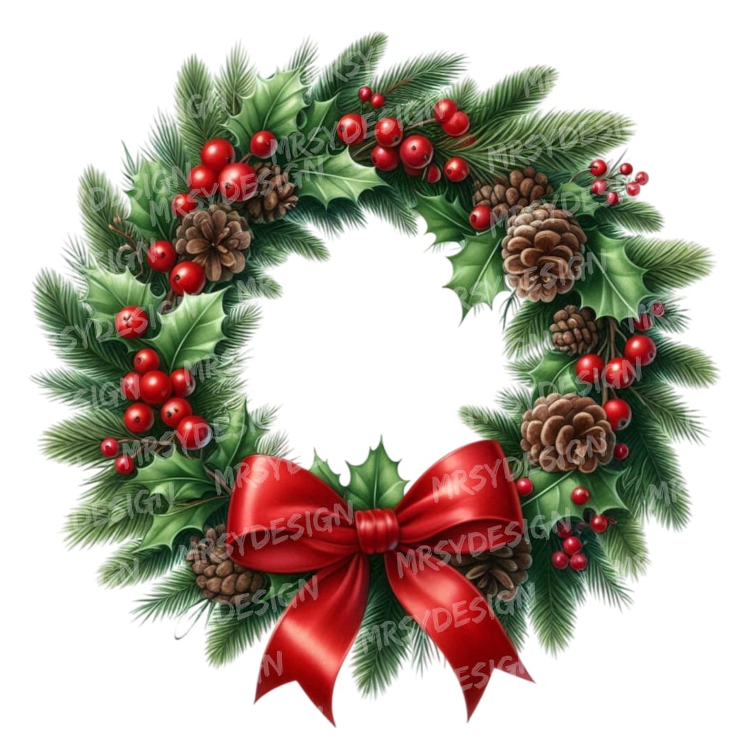 Christmas Wreaths Clipart Bundle, Holiday Wreaths With Holly and ...
