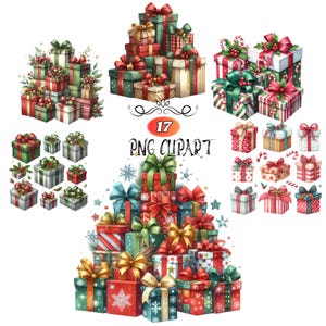 Christmas Gifts Clipart Bundle, Festive Wrapped Presents With Bows ...
