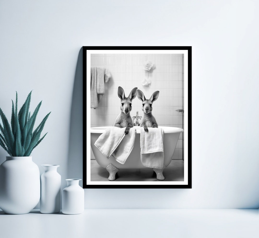 Cute Kangaroos in Tub Printable Wall Art, Bathroom Wall Decor, Bathroom ...