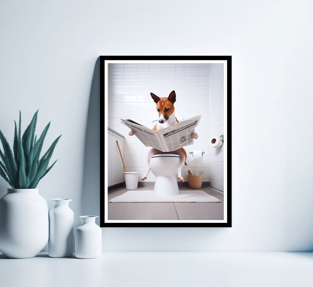 Basenji Wall Art, Funny Bathroom Print, Toilet Poster, Basenji in ...