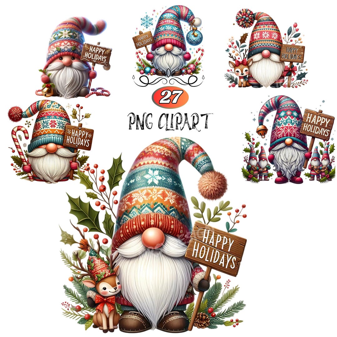 Christmas Gnome Clipart Bundle, Christmas Clipart, Winter Gnome ...