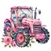 Rustic Tractor Clipart, Pink Farm Tractor Watercolor Tractor Clipart ...