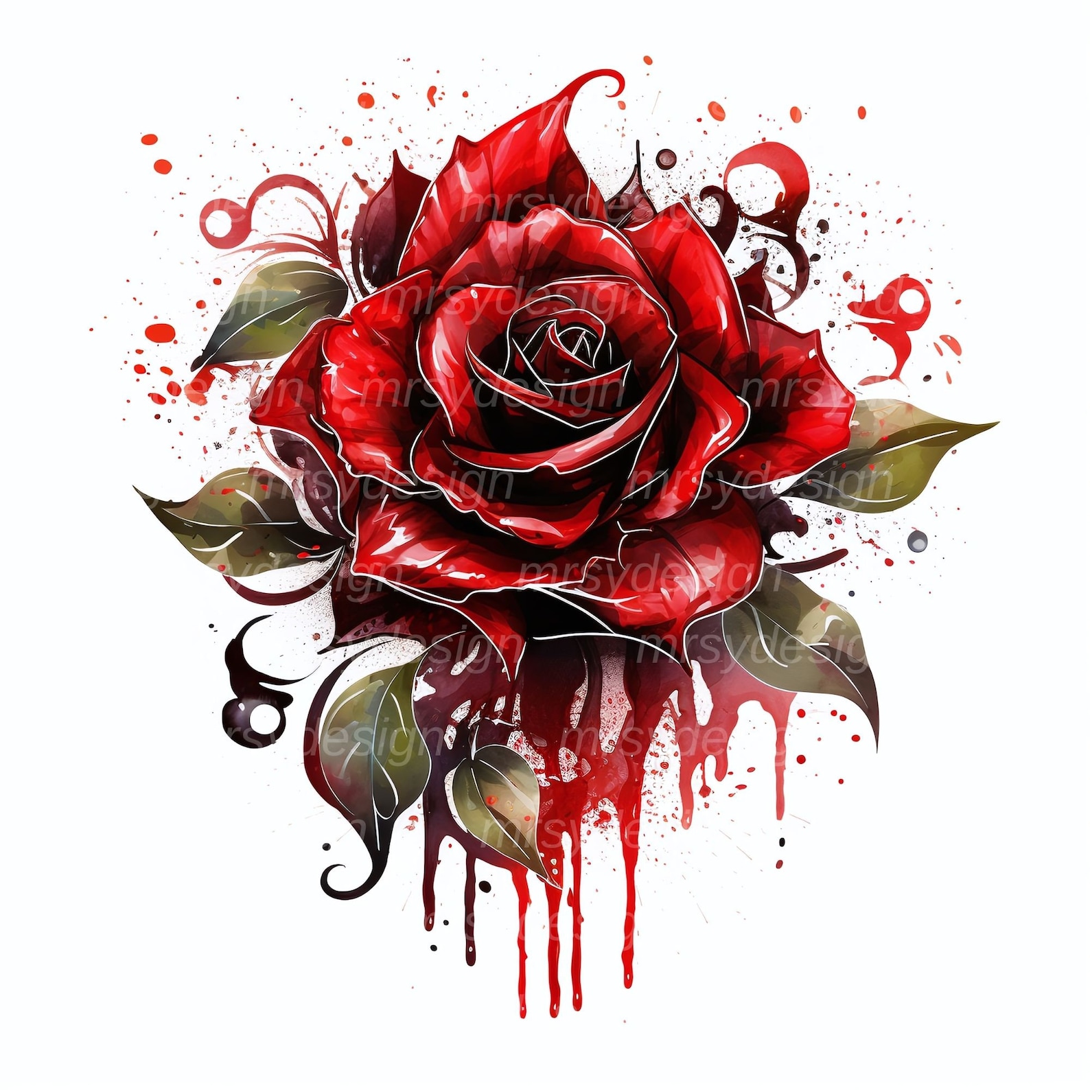 Gothic Red Rose Watercolor Clipart, Flowers Clipart, High Quality PNG ...