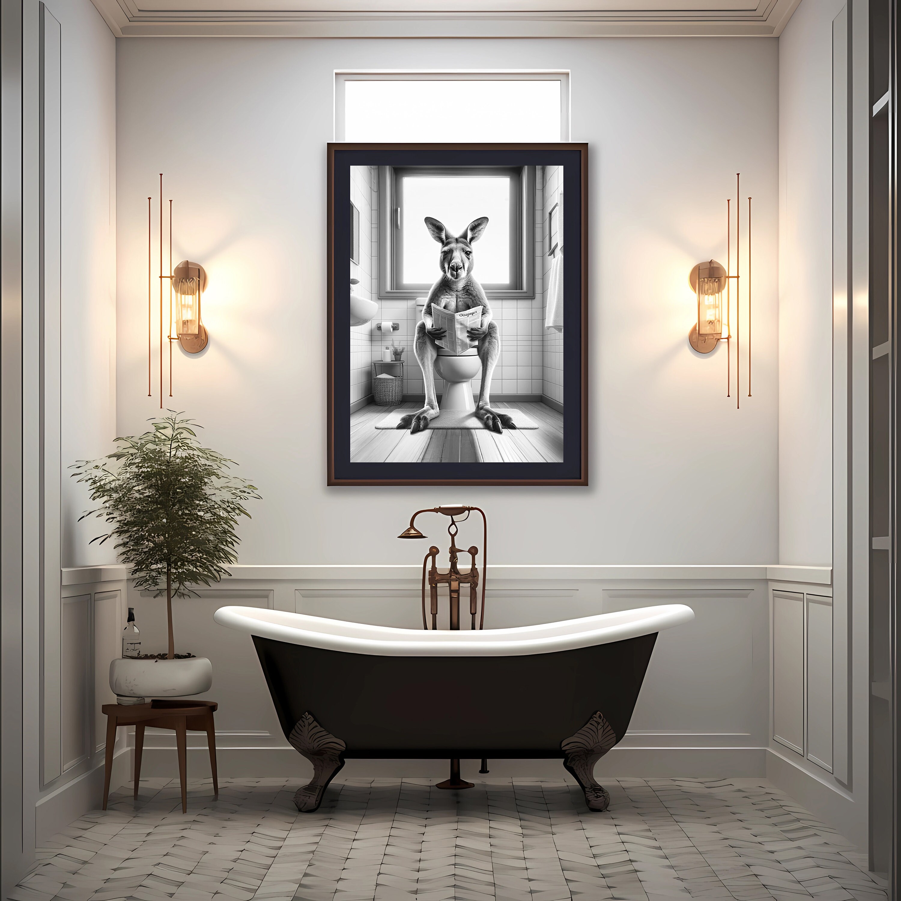 Kangaroo Wall Art, Funny Bathroom Print, Toilet Poster, Kangaroo in ...