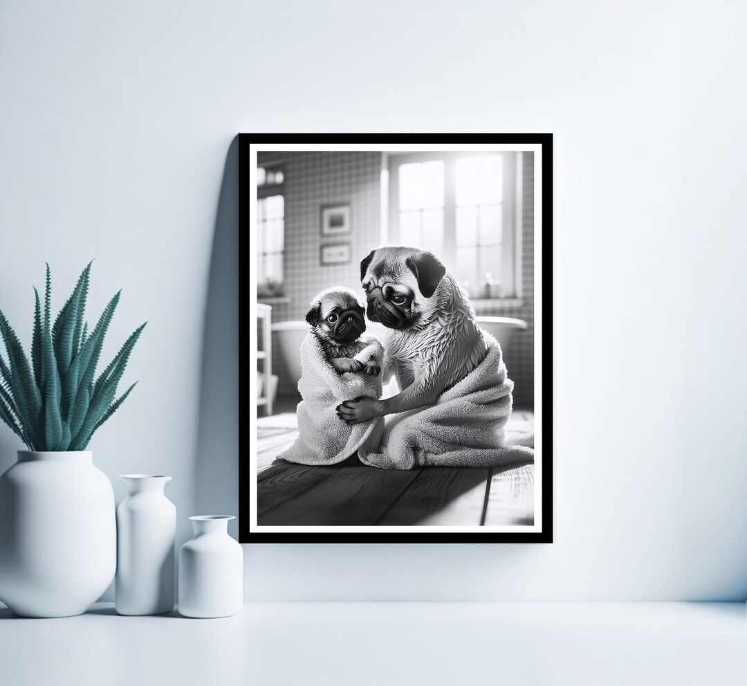 Pug Bathroom Wall Art, Bathroom Wall Decor, Bathroom Kids Art, Cute ...