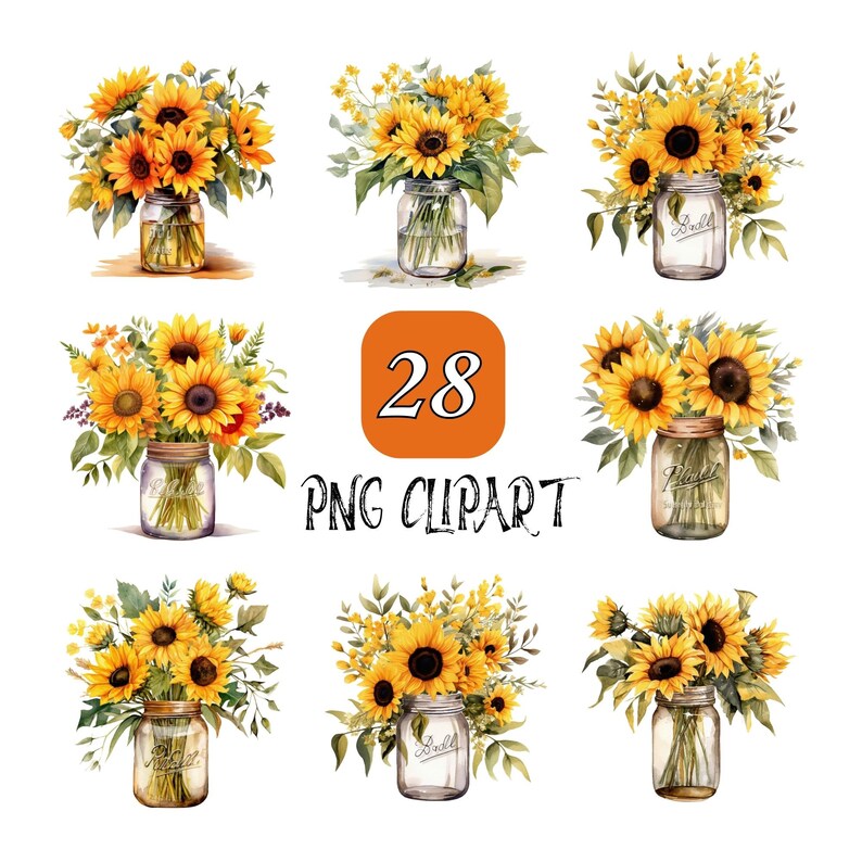 28 Watercolor Sunflowers Clipart, Flowers Clipart, High Quality PNG ...