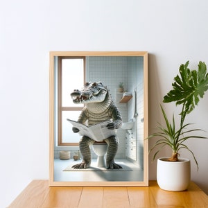 Crocodile Wall Art, Funny Bathroom Print, Crocodile in Toilet, Bathroom ...