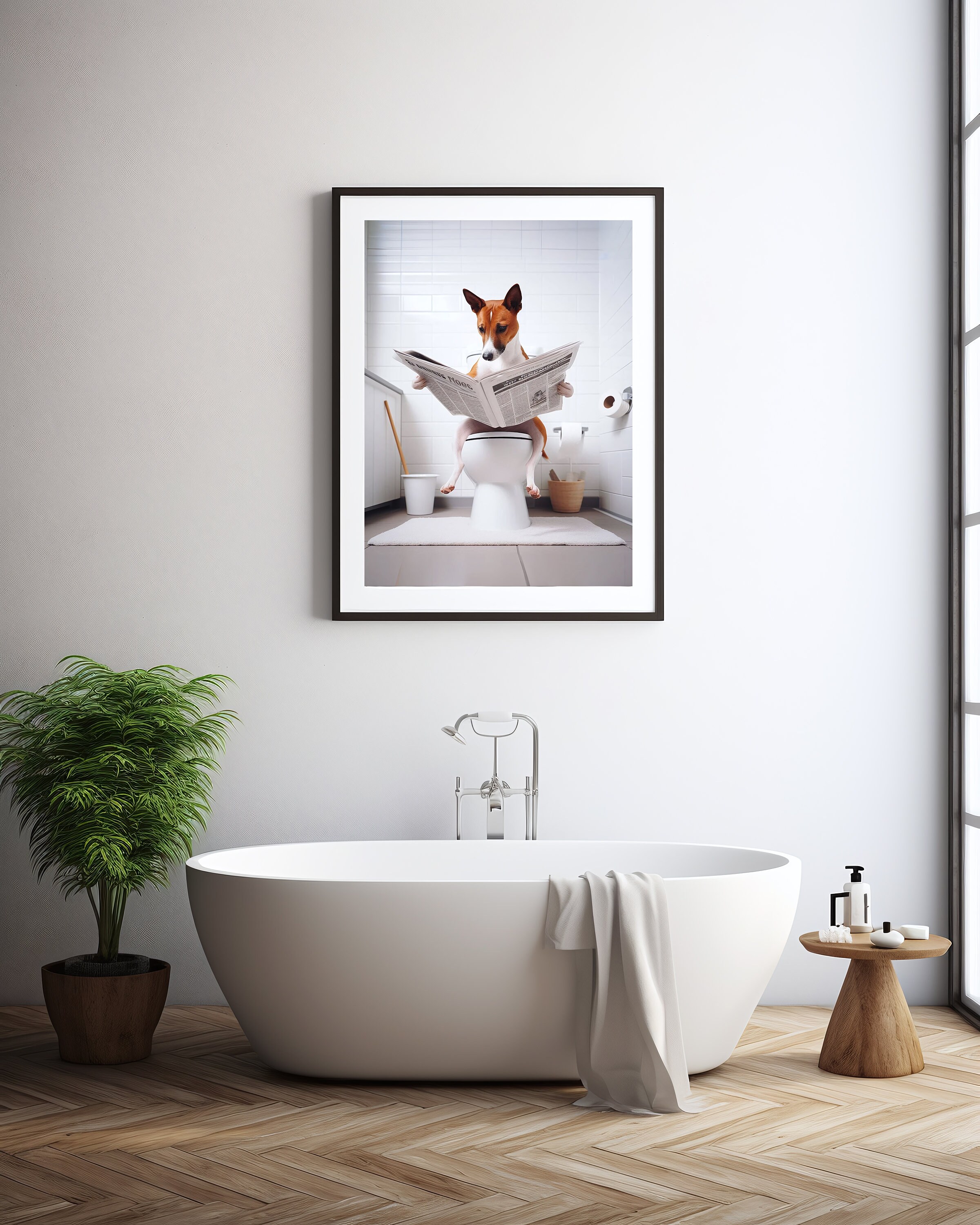 Basenji Wall Art, Funny Bathroom Print, Toilet Poster, Basenji in ...