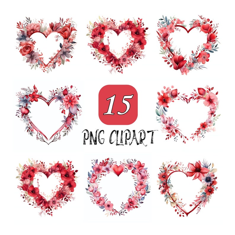 Floral Red Heart Frame Clipart, Flowers Clipart, High Quality PNG ...