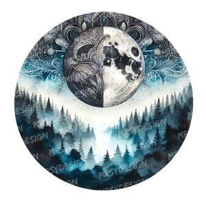 Mystical Moon Clipart Bundle, Watercolor Fantasy Moon Illustrations ...