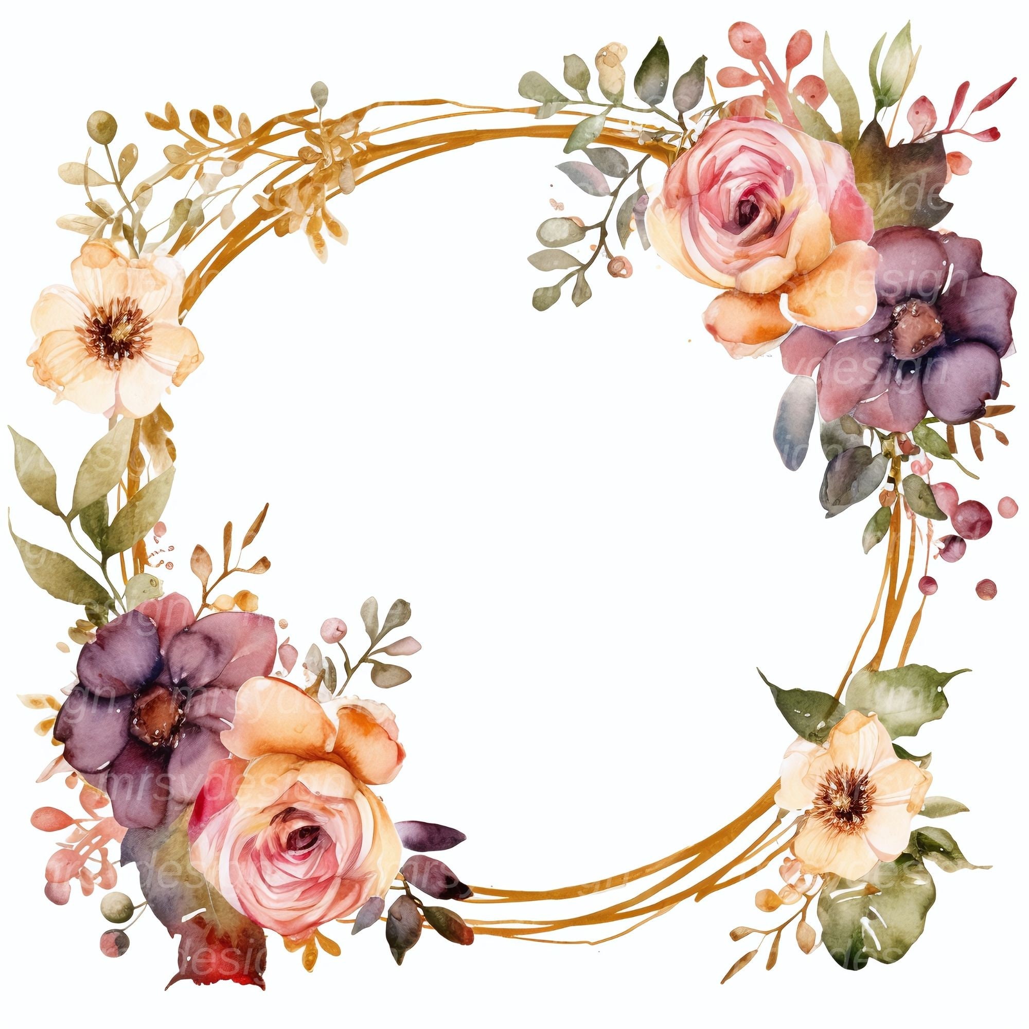 20 Wedding Frame Clipart, High Quality PNG, Golden Frame Watercolor ...