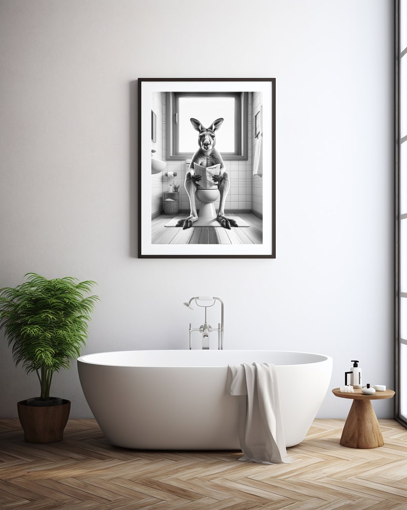 Kangaroo Wall Art, Funny Bathroom Print, Toilet Poster, Kangaroo in ...