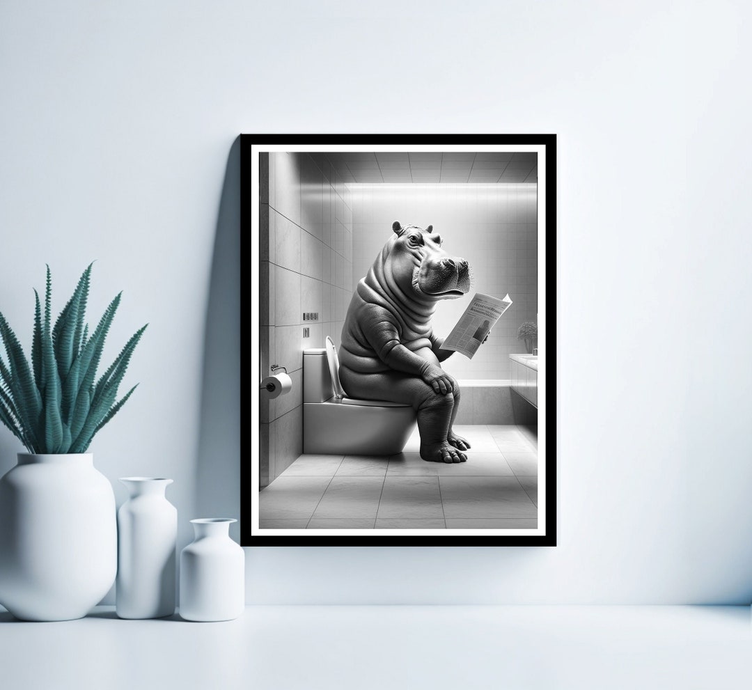Hippopotamus Wall Art, Toilet Poster, Hippopotamus in Toilet, Bathroom ...