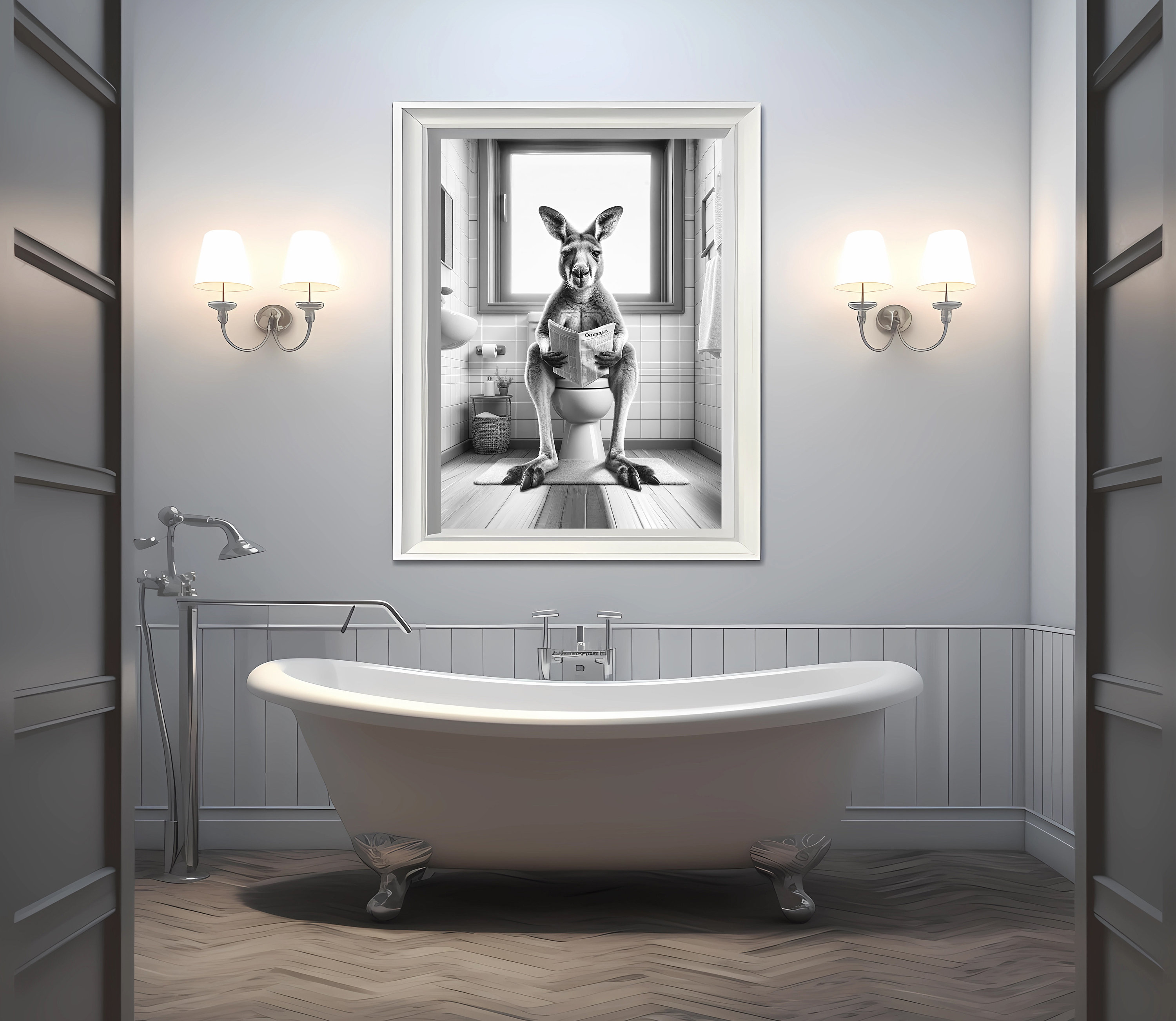 Kangaroo Wall Art, Funny Bathroom Print, Toilet Poster, Kangaroo in ...