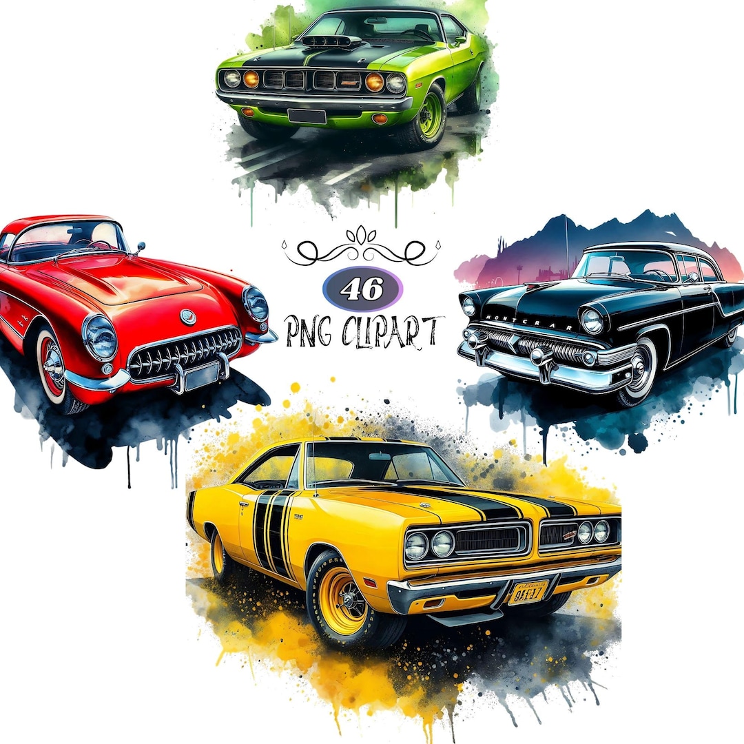 46 Vintage Muscle Car Clipart Bundle, Automotive Clipart Bundle PNG ...