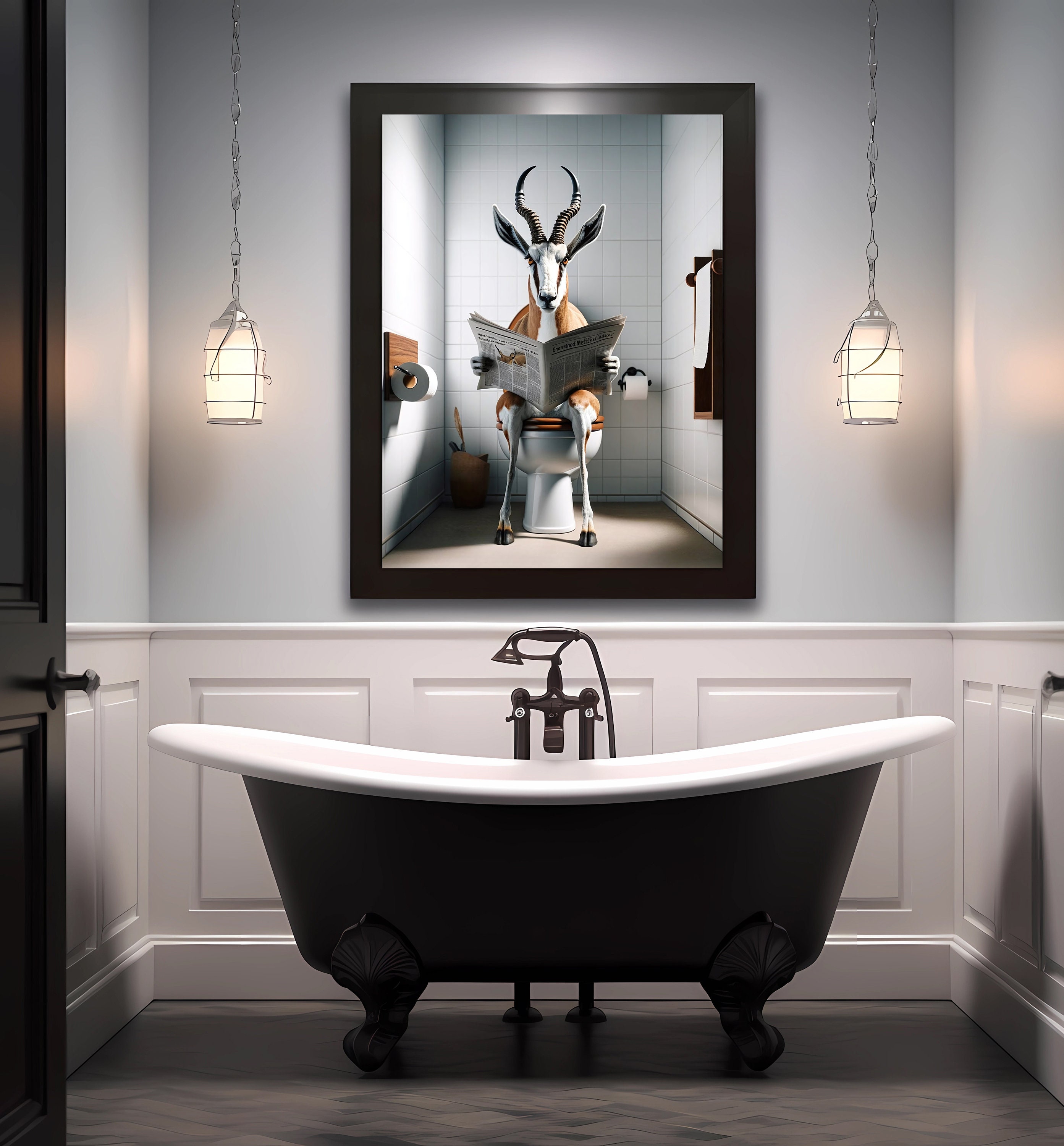 Springbok Wall Art, Funny Bathroom Print, Springbok in Toilet, Bathroom ...