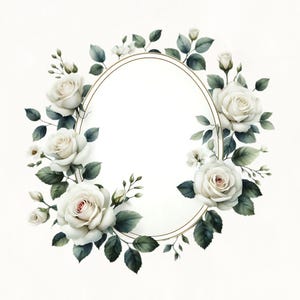 Watercolor White Rose Frame Clipart, Elegant Floral Clipart, Flowers ...