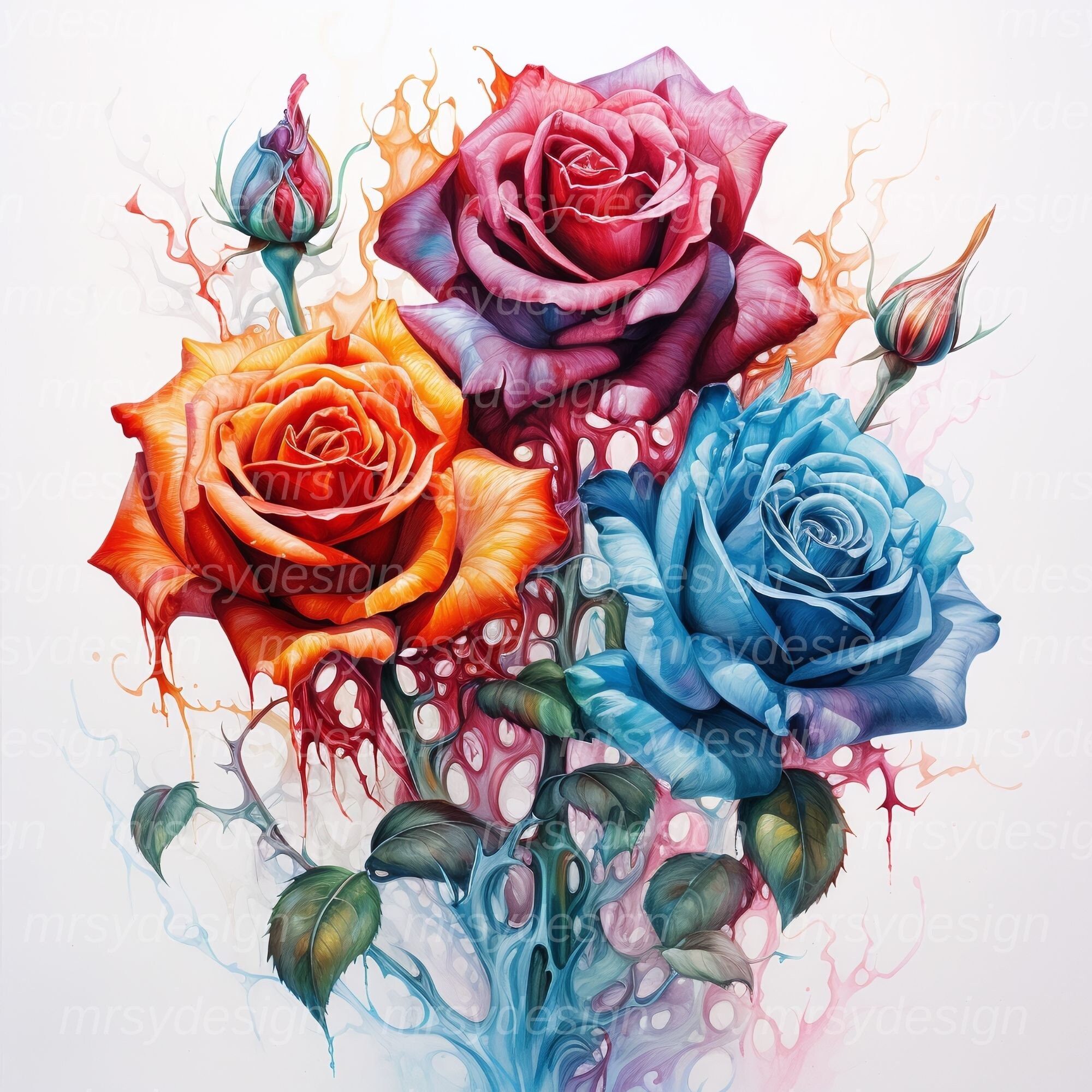 17 Surrealism Rose Watercolor Clipart, High Quality PNG, Printable ...