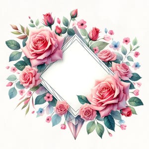 Watercolor Pink Rose Frame Clipart, Floral Clipart, Wedding Card Design ...