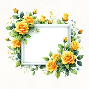 Watercolor Rose Frame Clipart, Yellow Floral Clipart, Flowers Clipart ...