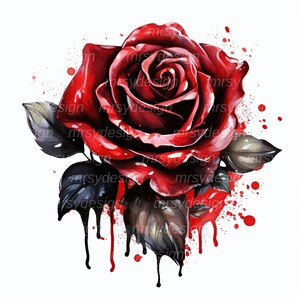 Gothic Red Rose Watercolor Clipart, Flowers Clipart, High Quality PNG ...