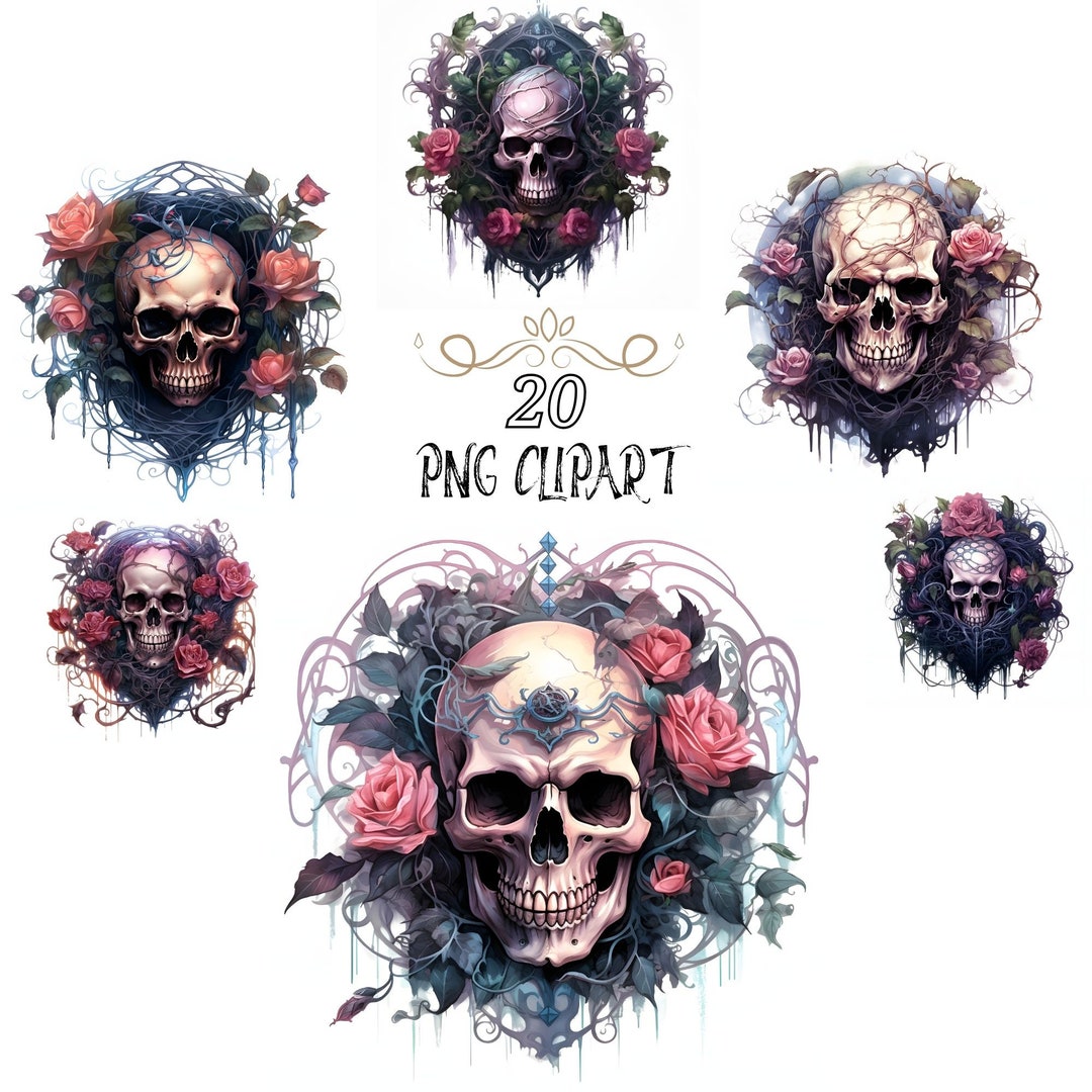 Dark Arcadia Skull Clipart, Skull Art, Gothic Fantasy Watercolor ...