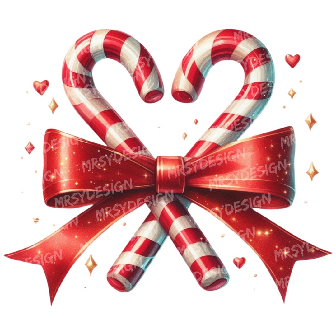 Candy Canes Clipart Bundle, Red and White Christmas Candy With Bows ...